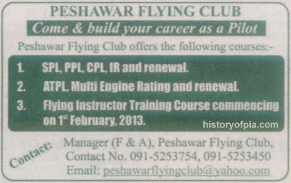 Peshawar Flying Club Pilot Training Courses - History of PIA - Forum
