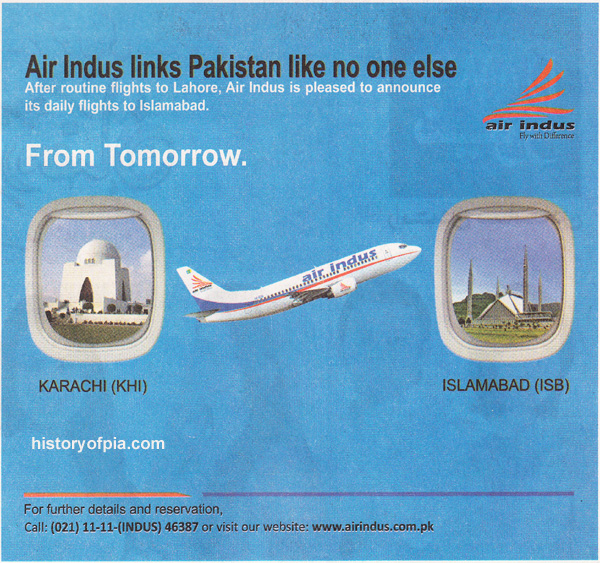 Air Indus Flights Between Karachi & Islamabad from August 1 - History ...