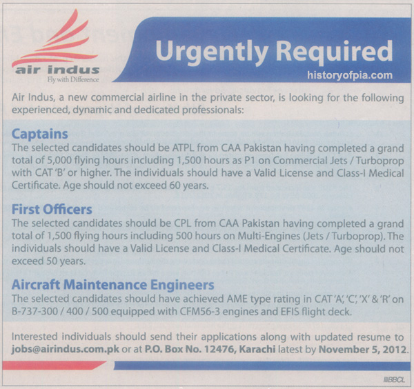 Air Indus Hiring Cockpit Crew & Aircraft Engineers - History of PIA - Forum